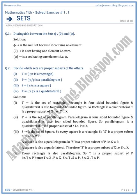 Adamjee Coaching Sets Exercise 1 1 Mathematics 11th