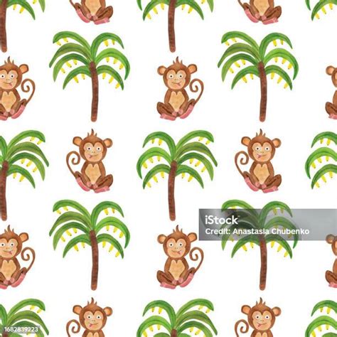 귀여운 원숭이 원활한 패턴 만화 스타일의 수채화 그림 아기 직물 패브릭 디자인 스크랩북 벽지 등을 위한 귀여운 질감 귀여운에