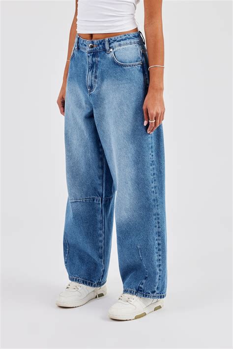 Baggy Balloon Fit Jeans Mid Blue Womens Denim Shop Denim Jeans At