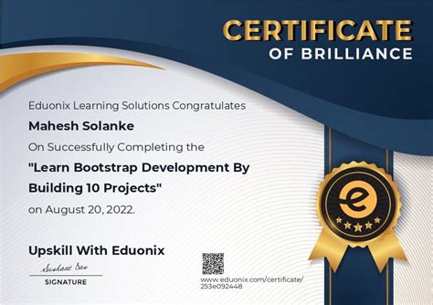 completion certificate for learn bootstrap development by building 10
