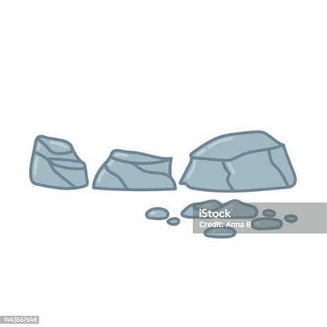 큰 금이 간 돌 세트 정원 디자인을위한 바위 만화 스타일의 손으로 그린 그림 흰색 배경에 격리된 벡터입니다 0명에 대한 스톡 벡터 아트 및 기타 이미지 Istock