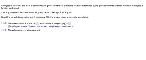 Solved An Objective Function Z And A Set Of Constraints Are