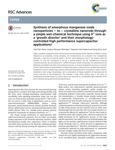 Pdf Synthesis Of Amorphous Manganese Oxide Nanoparticle To