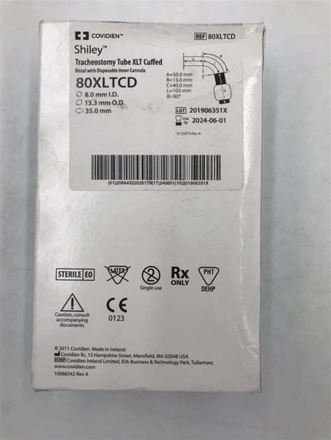 Covidien 80xltcd Shiley Tracheostomy Tube Xlt Cuffed Distal W