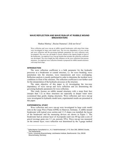 Pdf Wave Reflection And Wave Run Up At Rubble Mound Breakwaters€¦ · Wave Reflection And Wave