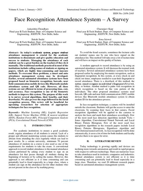 Face Recognition Attendence System A Survey Pdf Principal Component Analysis Face