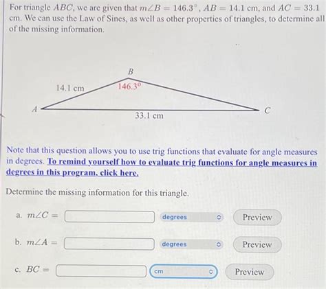 Solved For Triangle ABC We Are Given That Chegg Com