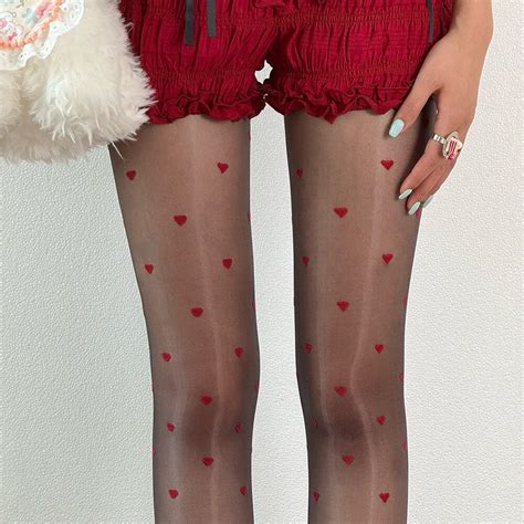 Sheer Tights Elegant Hearts With Tiny Red Hearts Sweet Heart Co