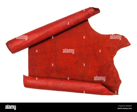 Unrolled Scroll From Red Hide Isolated On White Background Stock Photo Alamy