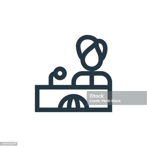 흰색 배경에서 격리된 리포터 벡터 아이콘입니다 개요 웹 사이트 디자인 및 모바일 응용 프로그램 개발을위한 얇은 라인 기자 아이콘 씬 선 리포터 개요 아이콘 벡터