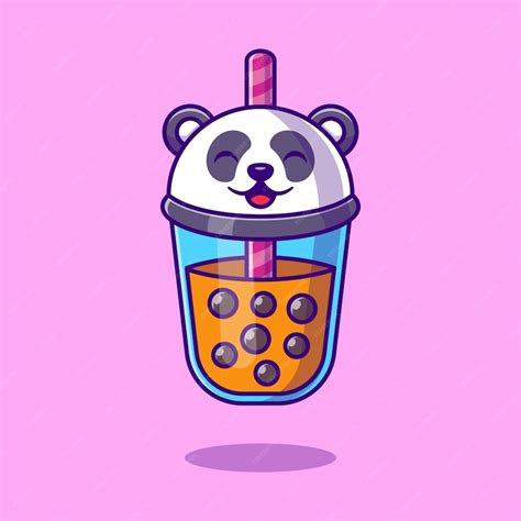 귀여운 팬더 우유 차 보바 벡터 만화 일러스트 레이 션 프리미엄 벡터