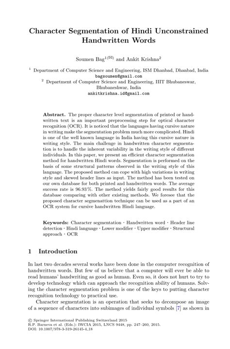 Pdf Character Segmentation Of Hindi Unconstrained Handwritten Words
