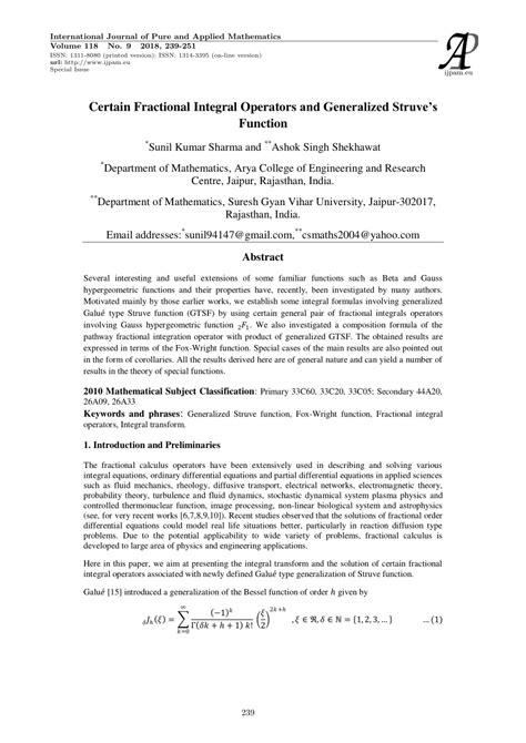 Pdf Certain Fractional Integral Operators And Generalized Struves Function