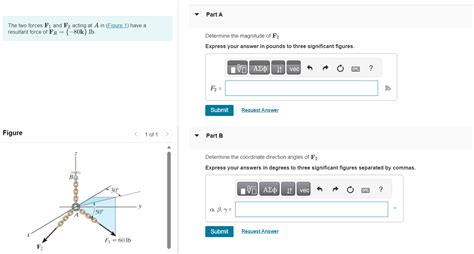 Solved The Two Forces F1 And F2 Acting At A In Figure 1