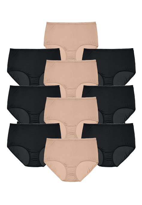 Comfort Choice Womens Plus Size Full Coverage Nylon Brief 10 Pack