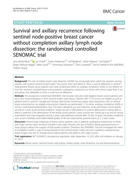 Pdf Survival And Axillary Recurrence Following Sentinel Node Positive Breast Cancer Without
