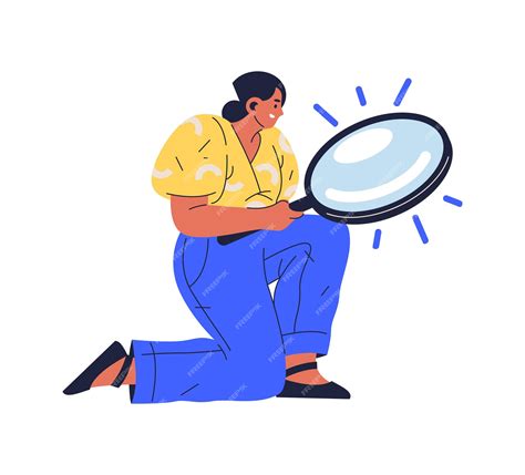 Premium Vector Woman Analyzing With Big Magnifier Stationery Tool