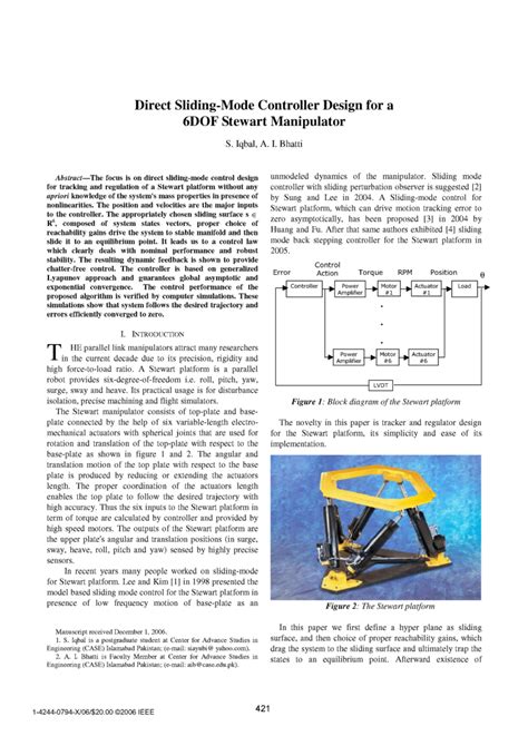 Pdf Direct Sliding Mode Controller Design For A 6dof Stewart Manipulator