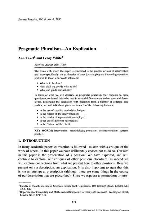 Pdf Pragmatic Pluralism An Explication