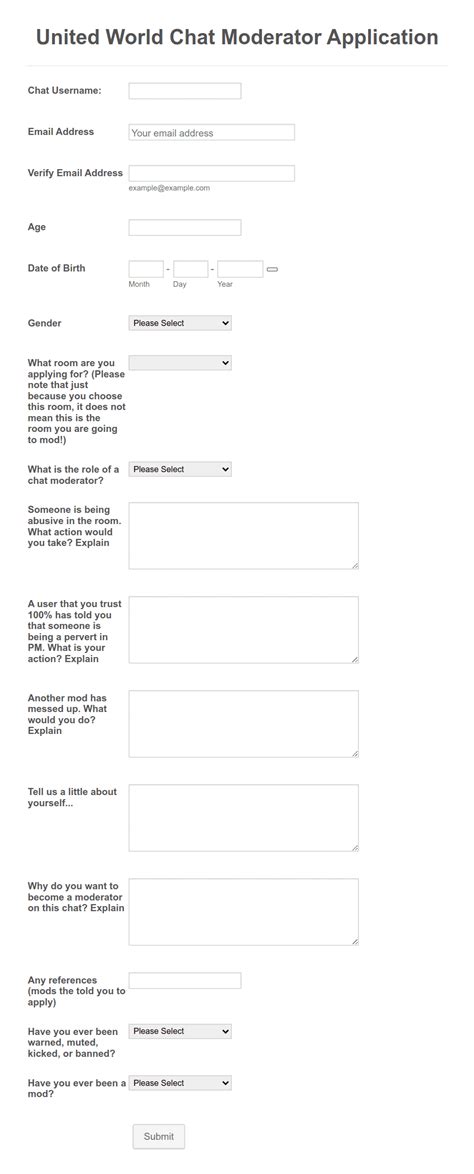 Moderator Application Form For Chat Form Template Jotform