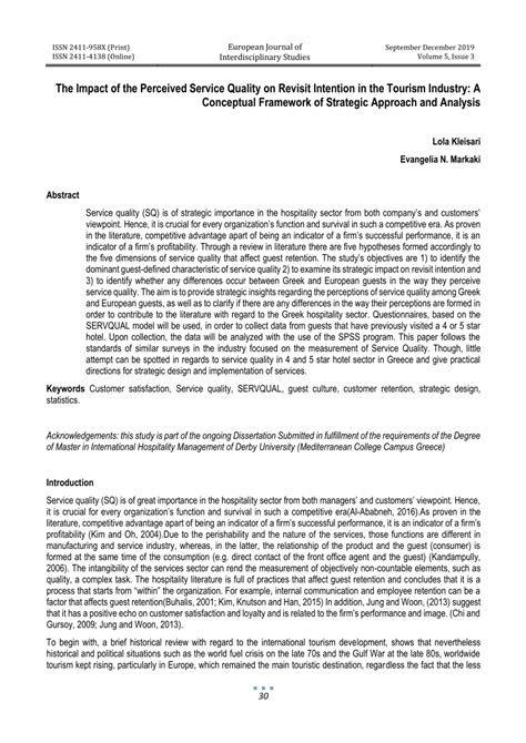 Pdf The Impact Of The Perceived Service Quality On Revisit Intention In The Tourism Industry