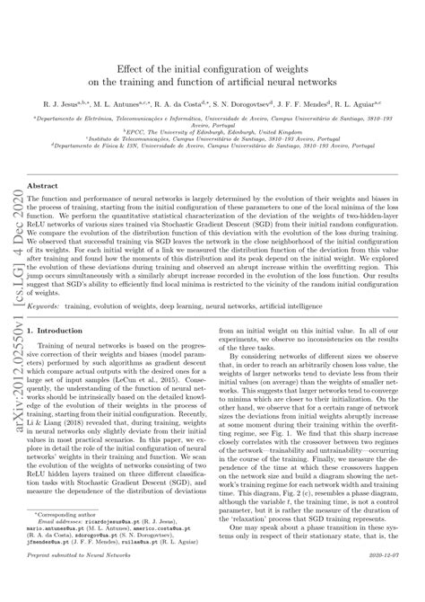 Pdf Effect Of The Initial Configuration Of Weights On The Training And Function Of Artificial