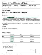 Module Part Minerals Lab Quiz Fall GOL E A Physical Geology Pdf