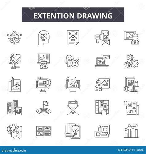 Extention Drawing Line Icons Signs Vector Set Outline Illustration Concept Stock Vector