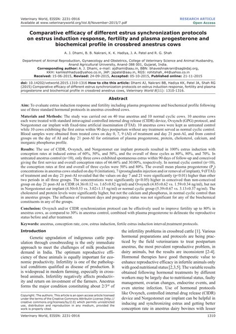 Pdf Comparative Efficacy Of Different Estrus Synchronization Protocols On Estrus Induction