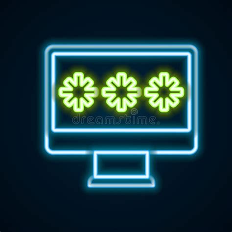 Glowing Neon Line Monitor With Password Notification Icon Isolated On Black Background Security