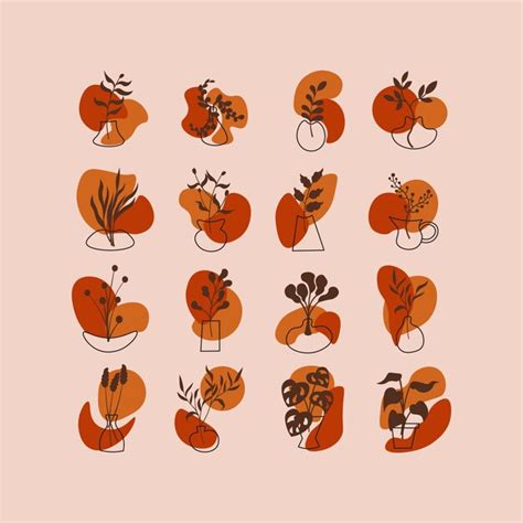 미적 꽃 모양 세트 프리미엄 벡터