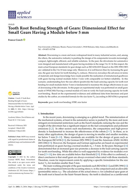 Pdf Tooth Root Bending Strength Of Gears Dimensional Effect For Small Gears Having A Module