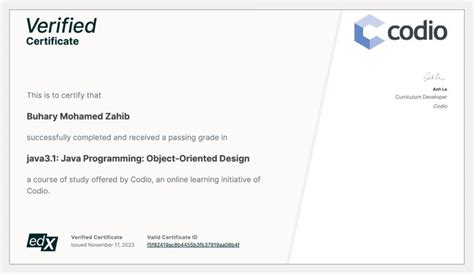 Buhary Mohamed Zahib On Linkedin Java Objectorientedprogramming Oop Edx Codio