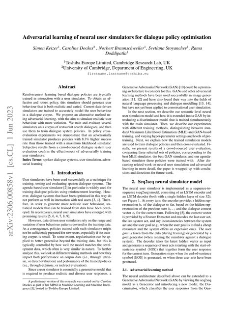 Pdf Adversarial Learning Of Neural User Simulators For Dialogue Policy Optimisation