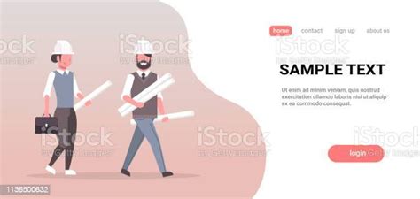 헬멧 지주에 남자 여자 건축가 압 연 청사진 엔지니어 커플 패닝 프로젝트 건설 산업 개념 전문 직업 전체 길이 수평 복사 공간 계획에 대한 스톡 벡터 아트 및 기타 이미지