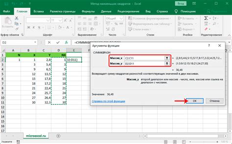 Метод наименьших квадратов в Excel