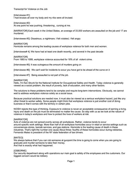Transcript For Violence On The Job Form Fill Out And Sign Printable
