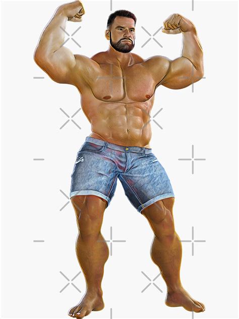 Muscle Dom Daddy Flexing In Jeans Shorts Sticker For Sale By Giorgion
