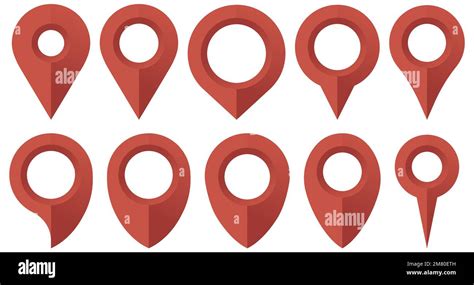 Red Realistic Map Pointer Location Symbols Vector Set Isolated On White Background Web