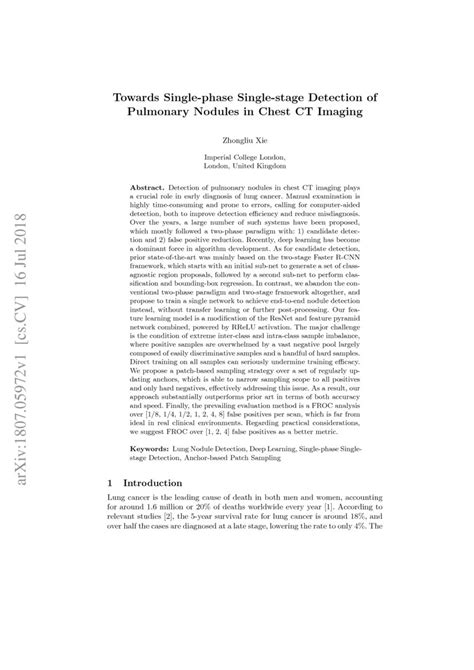 Towards Single Phase Single Stage Detection Of Pulmonary Nodules In Chest Ct Imaging Deepai