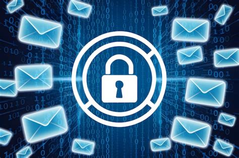 Cybersecurity Image With Central Padlock Icon Floating Envelopes Binary