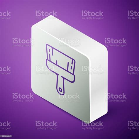 아이소메트릭 선 보라색 배경에 격리 된 페인트 브러시 아이콘입니다 실버 스퀘어 버튼 벡터 일러스트레이션 3차원 형태에 대한 스톡 벡터 아트 및 기타 이미지 Istock