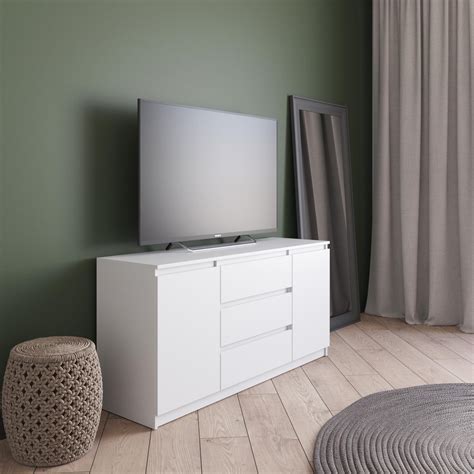 ᐉ Комод під ТВ R 15 на 3 висувних шухляди та дві двері з фасадами без ручок Білий • Краща ціна в