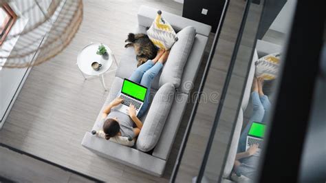 Overhead Shot Of Woman Using Laptop With Green Mock Up Screen Stock Footage Video Of Business