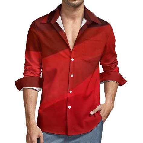 Red Striped Mens Long Sleeve Shirt With Pocket Etsy