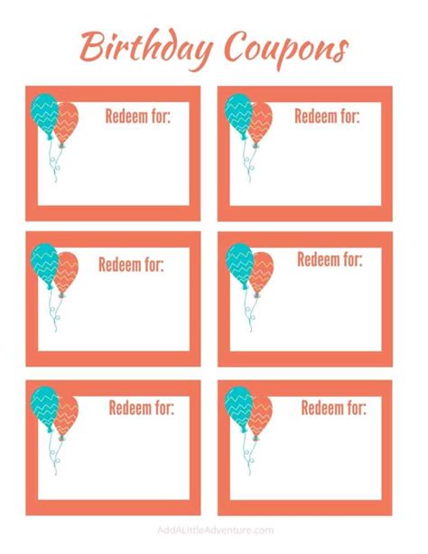 Printable Birthday Coupons A Diy Birthday T Idea