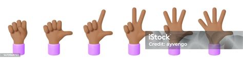 인간의 손 제스처 3d 만화 캐릭터 손의 집합입니다 손가락 계산 아프리카 계 미국인 손 손은 다른 계산 제스처의 흔적을 보여