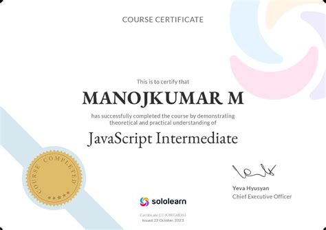 Completed Intermediate Javascript Course On Sololearn Manojkumar M
