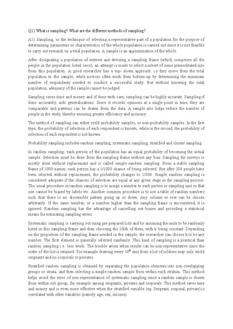 Sampling Summary Research Methods In Psychology Q1 What Is Sampling What Are The Different