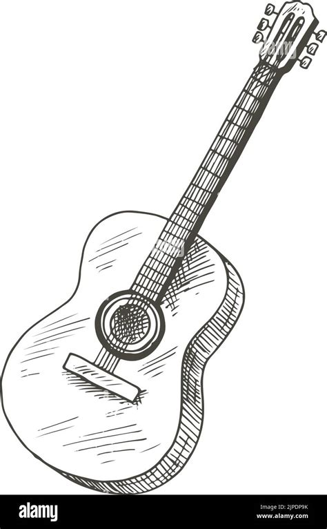String Guitar Isolated Vector Musical Instrument Sketch Vector Stringed Music Tool Retro